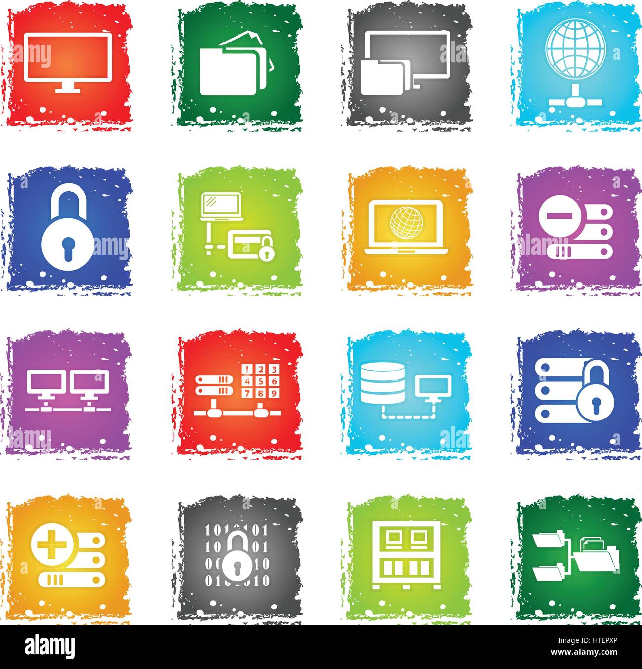 server vector web icons in grunge style for user interface design Stock ...
