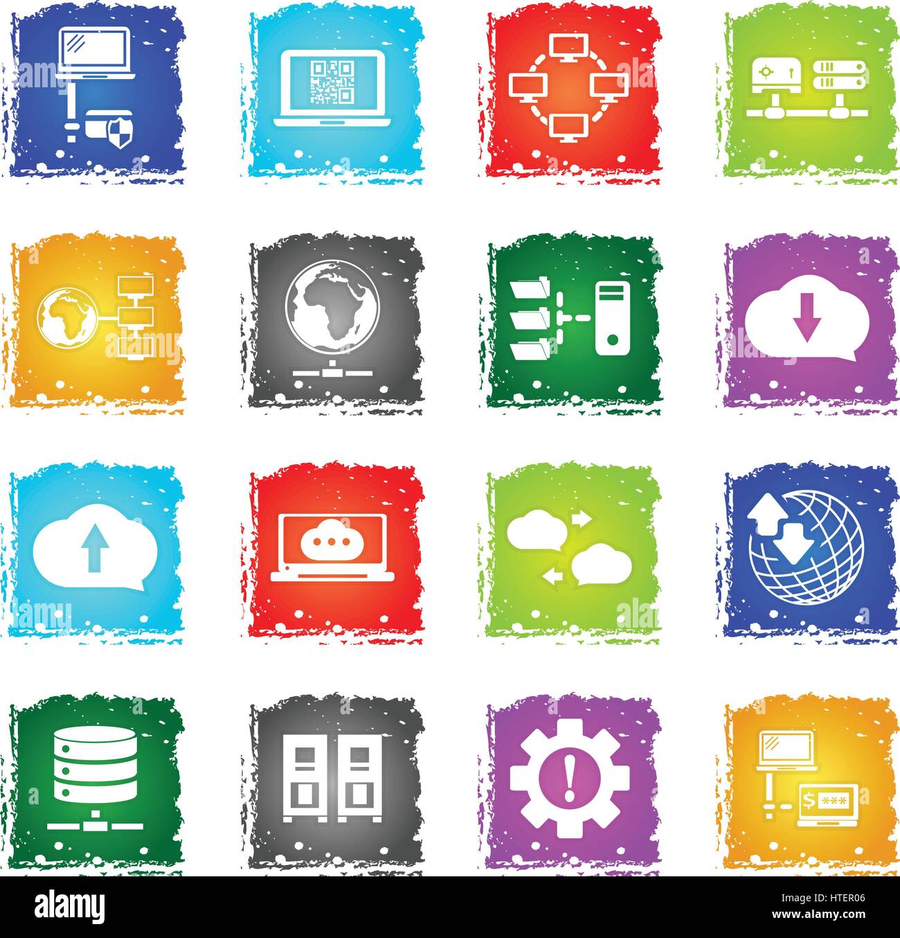 server vector web icons in grunge style for user interface design Stock ...