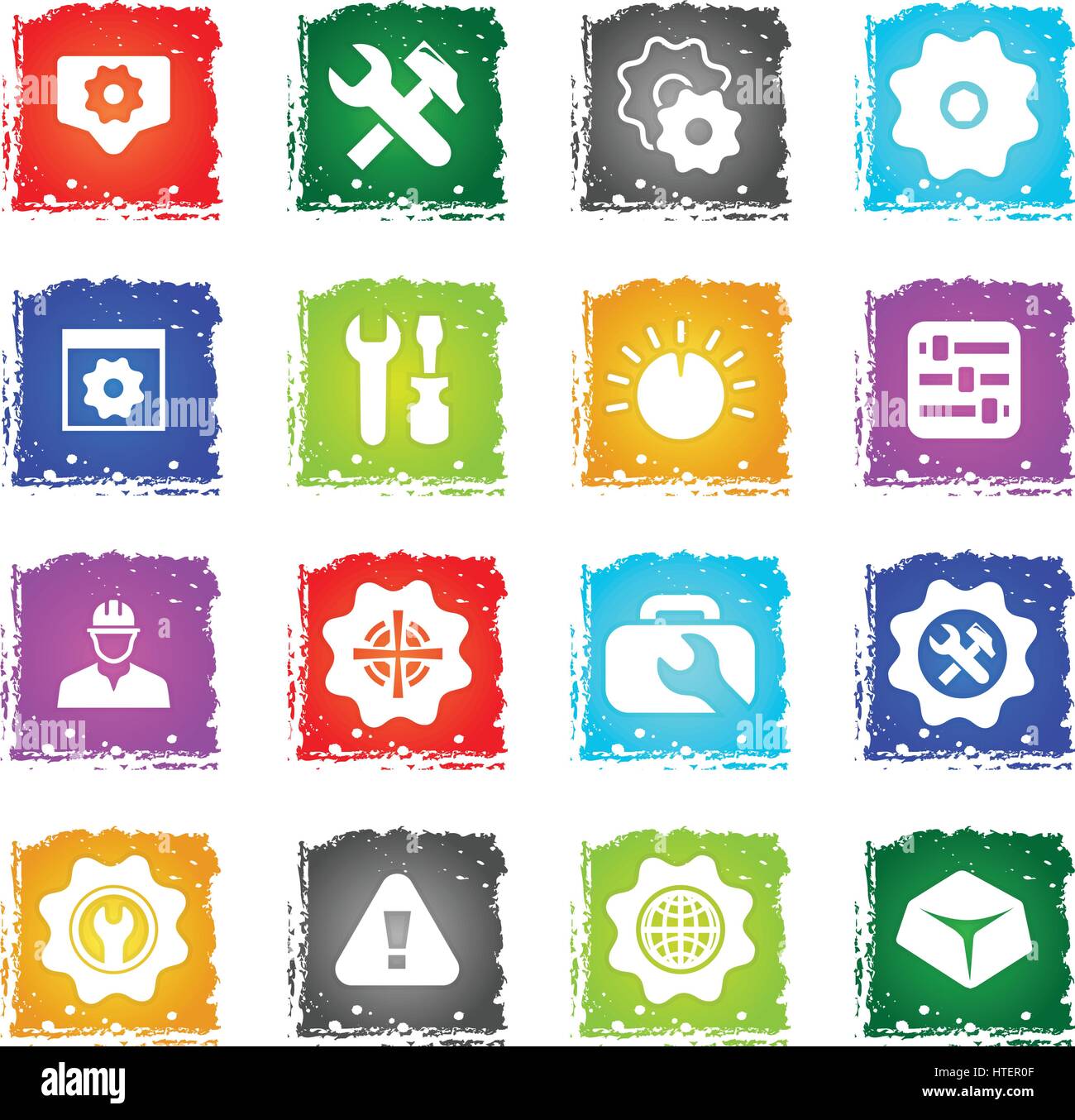 settings vector web icons in grunge style for user interface design ...