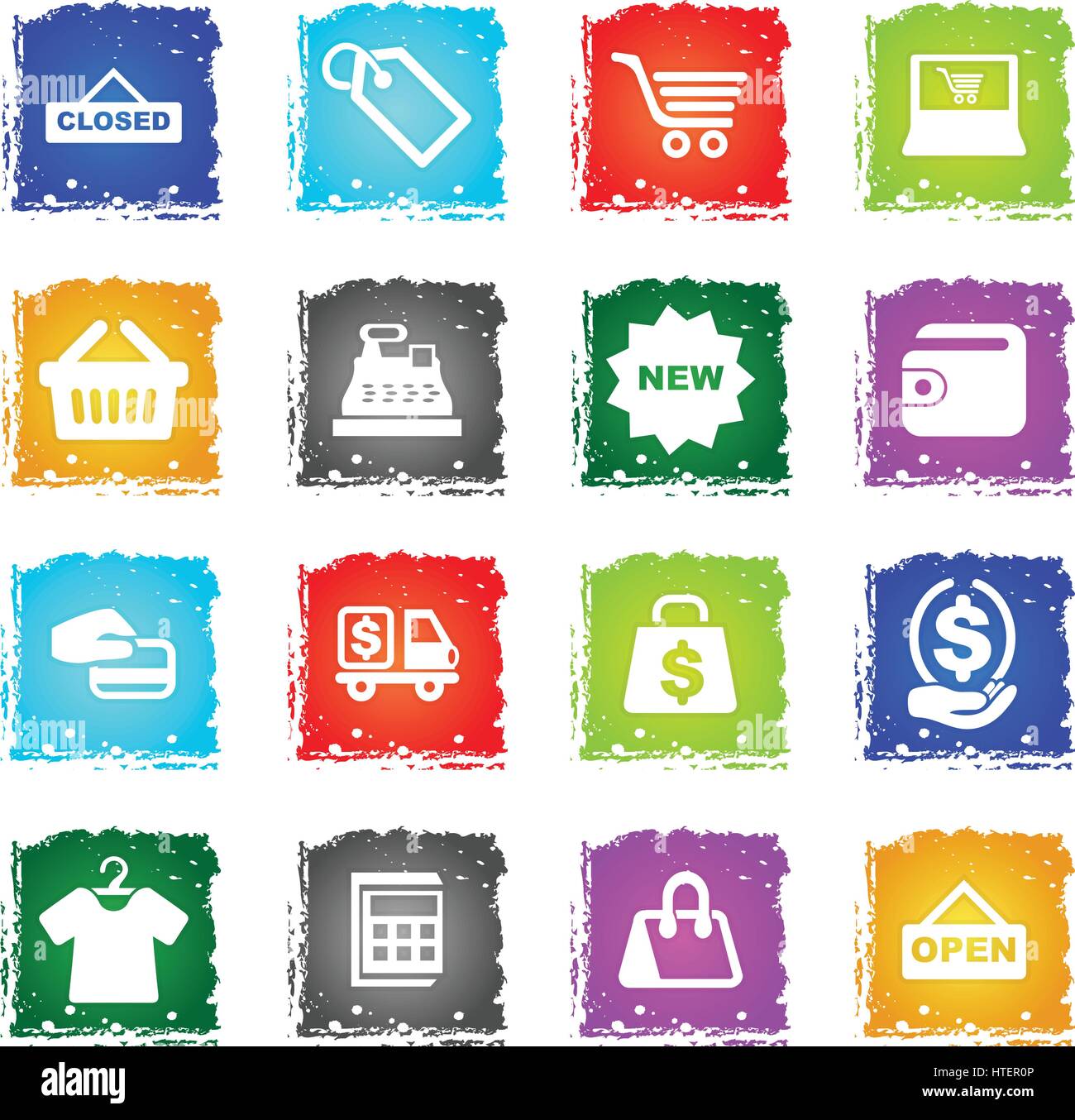 shop vector web icons in grunge style for user interface design Stock ...