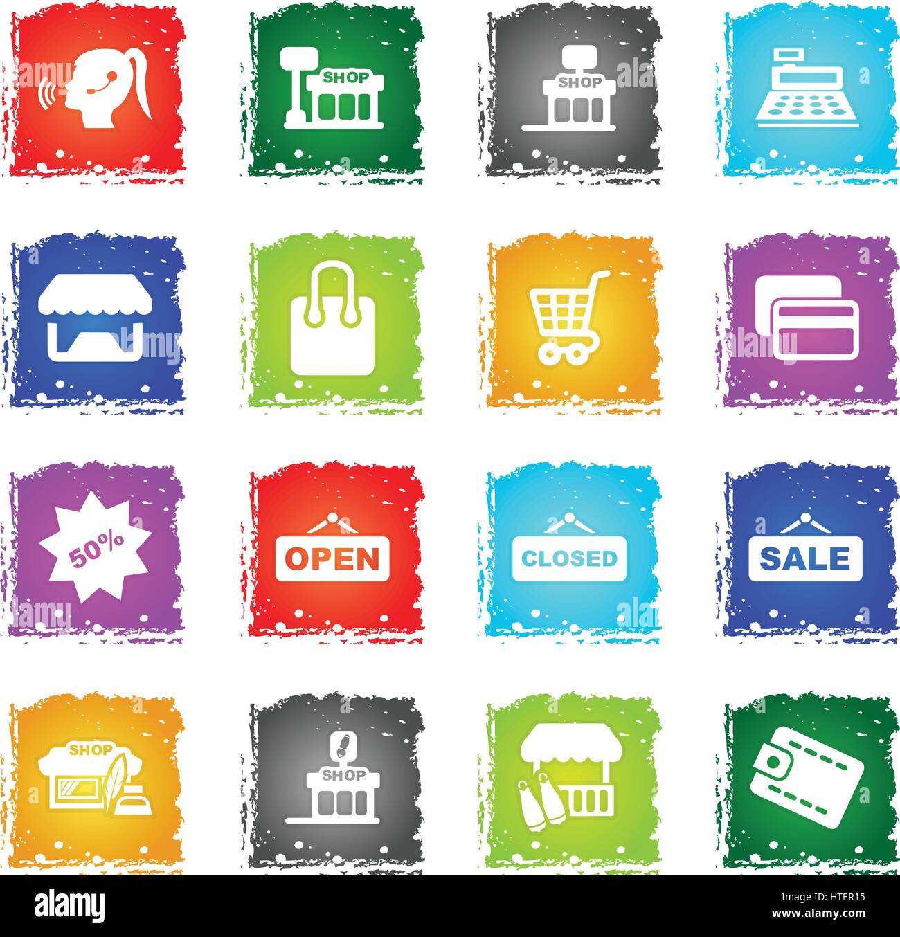 shop vector web icons in grunge style for user interface design Stock ...