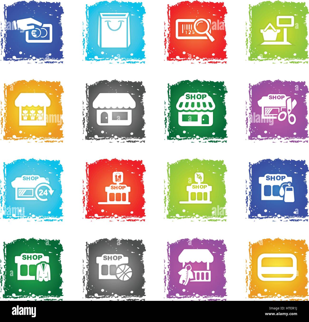 shop vector web icons in grunge style for user interface design Stock ...