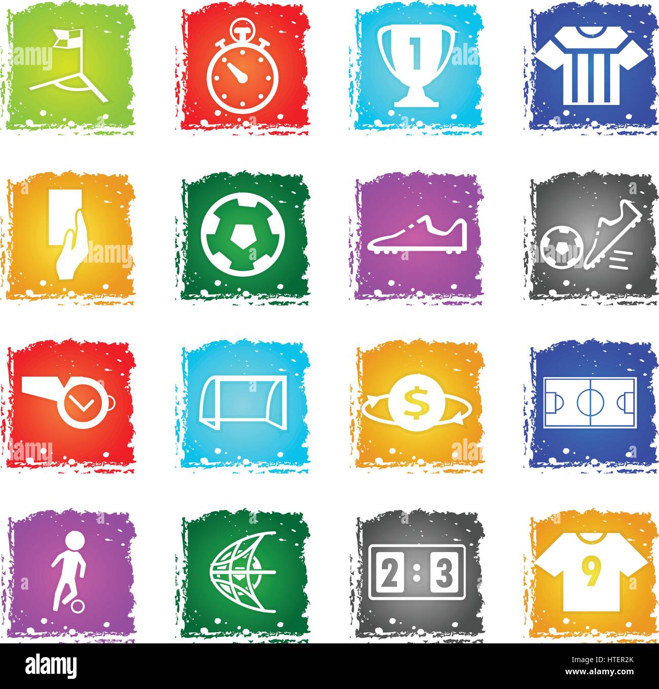 soccer vector web icons in grunge style for user interface design Stock ...