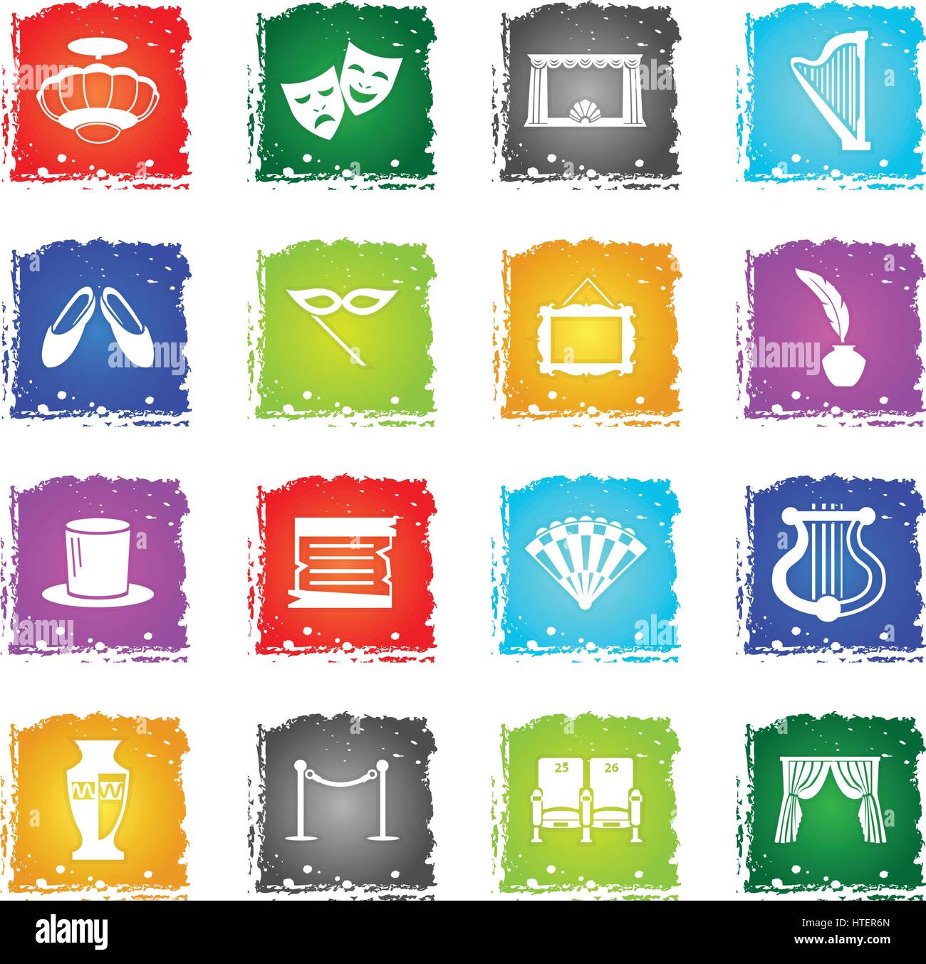theater vector web icons in grunge style for user interface design ...