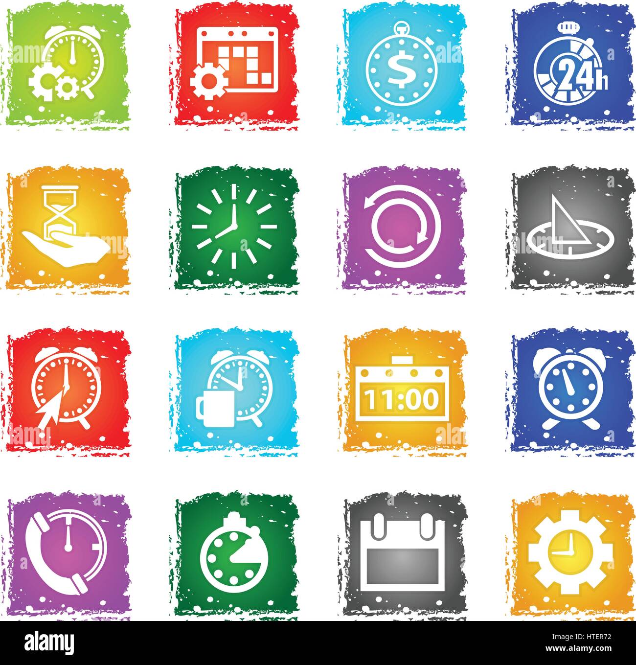 time vector web icons in grunge style for user interface design Stock ...