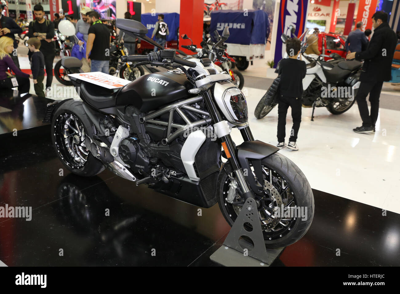 ISTANBUL, TURKEY - FEBRUARY 25, 2017: Ducati motorcycle on display at ...