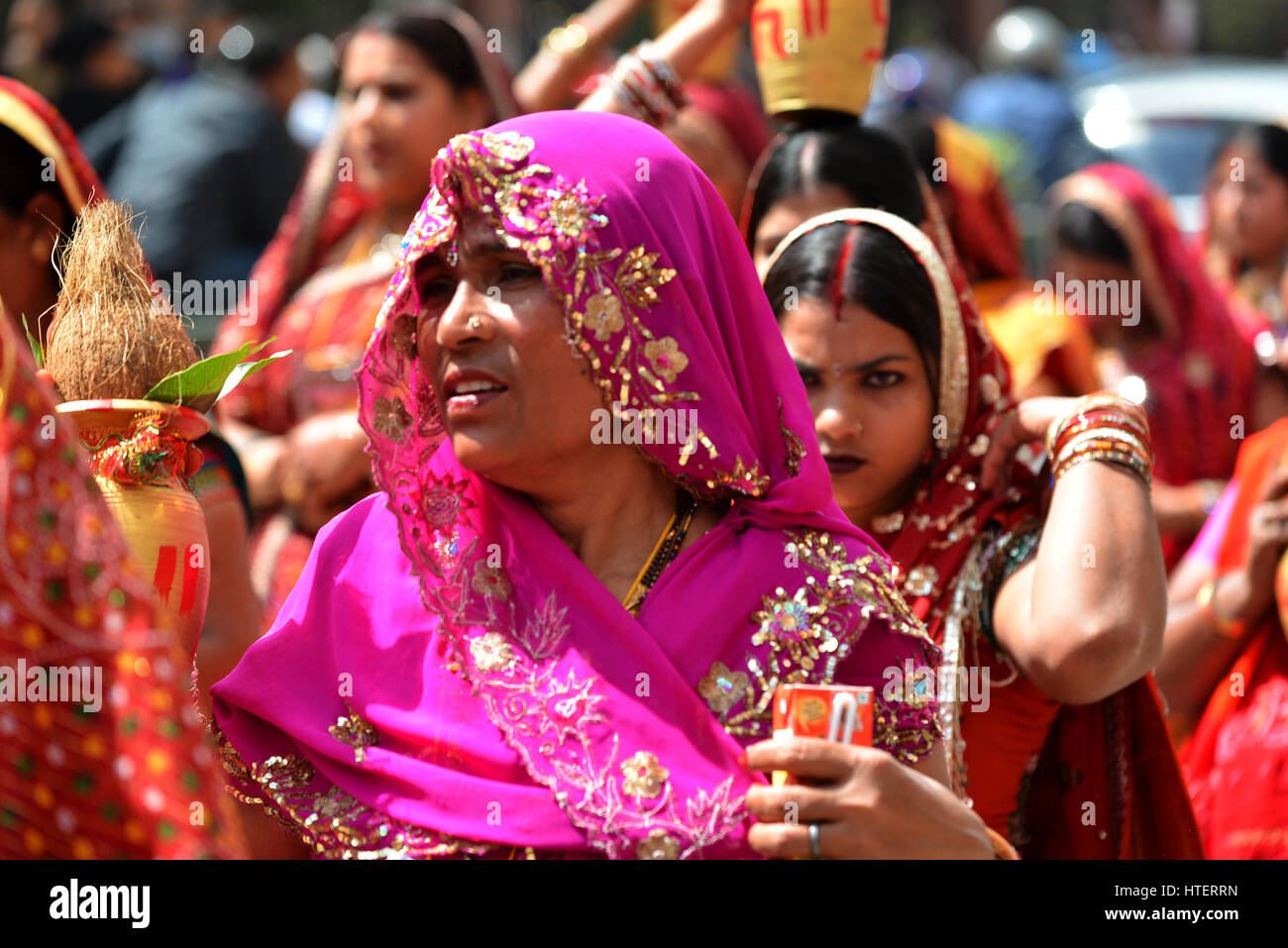 KATHMANDU, NEPAL - OCTOBER 11: Crowd of Hindu people celebrating the ...