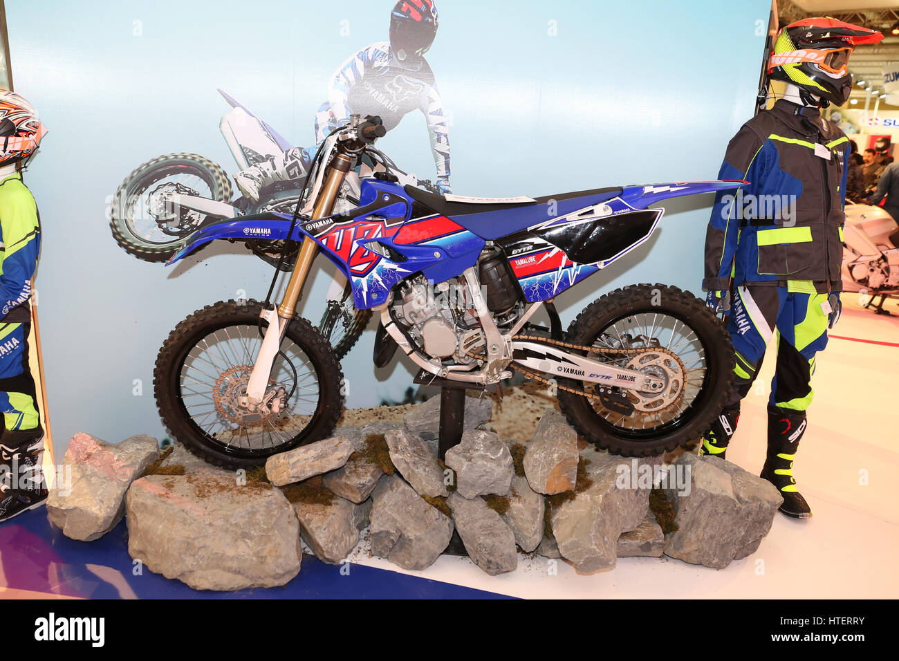 ISTANBUL, TURKEY - FEBRUARY 25, 2017: Yamaha motorcycle on display at ...
