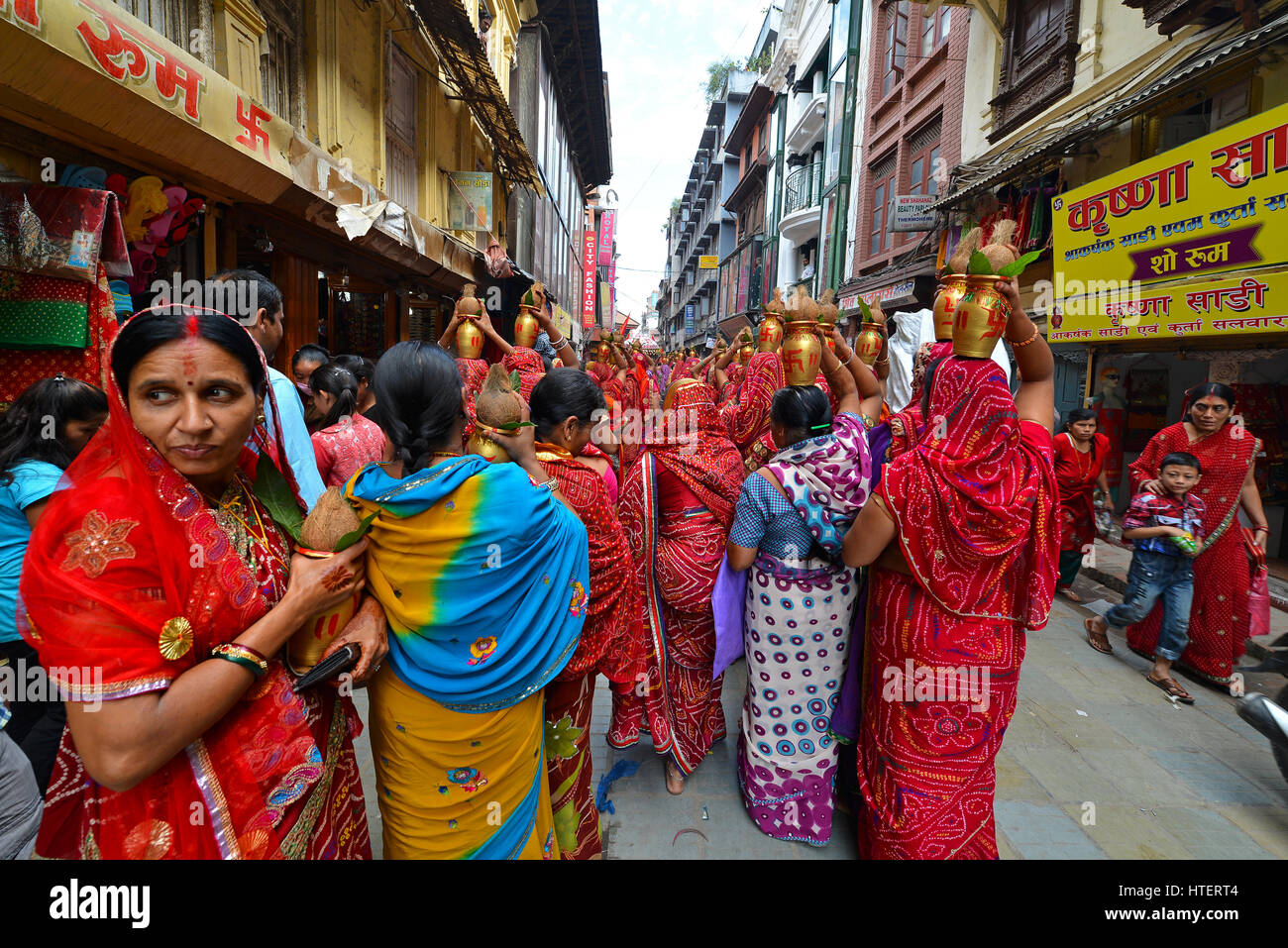 KATHMANDU, NEPAL - OCTOBER 11: Crowd of Hindu people celebrating the ...