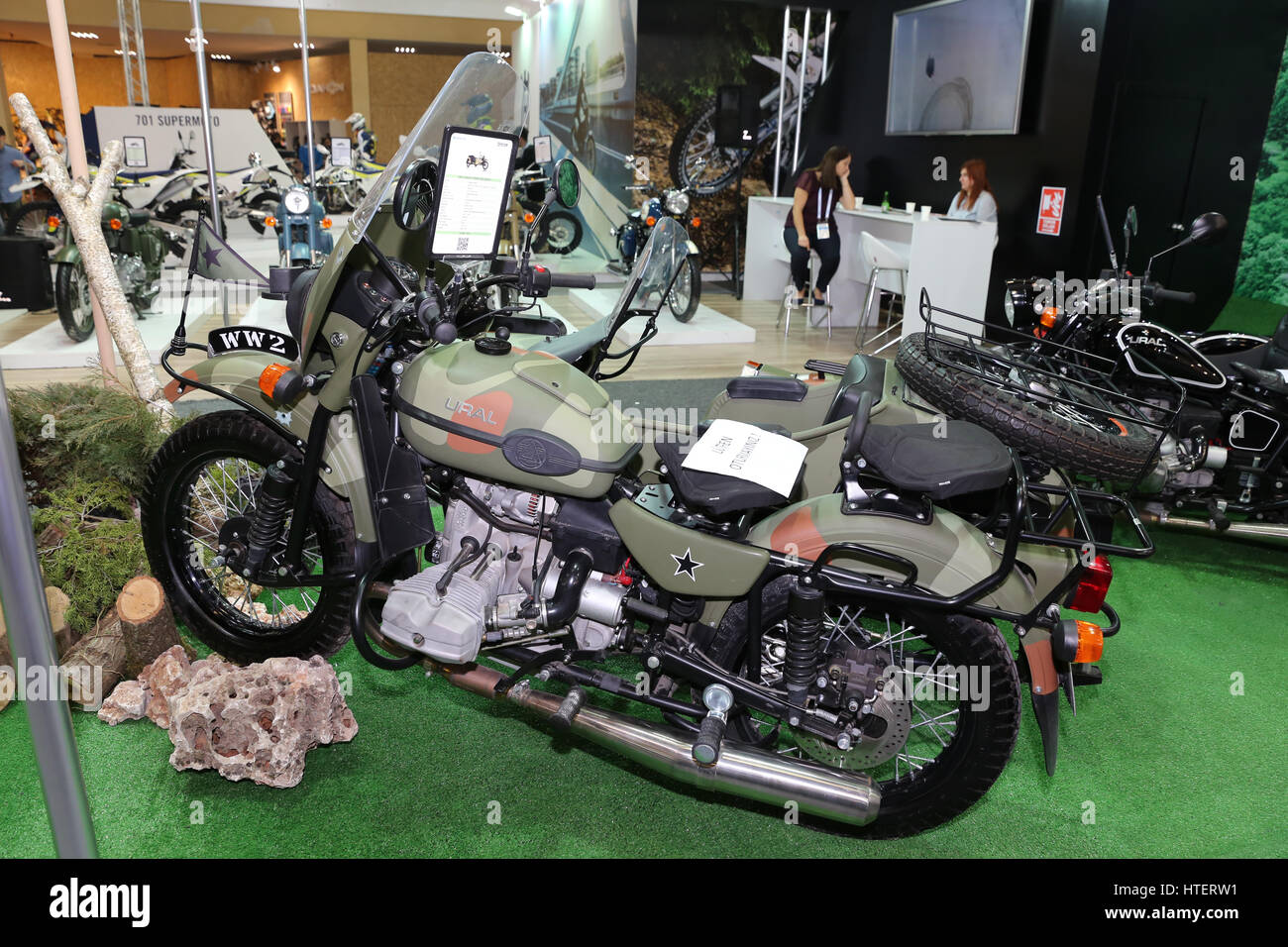 ISTANBUL, TURKEY - FEBRUARY 25, 2017: Ural Ranger motorcycle on display ...