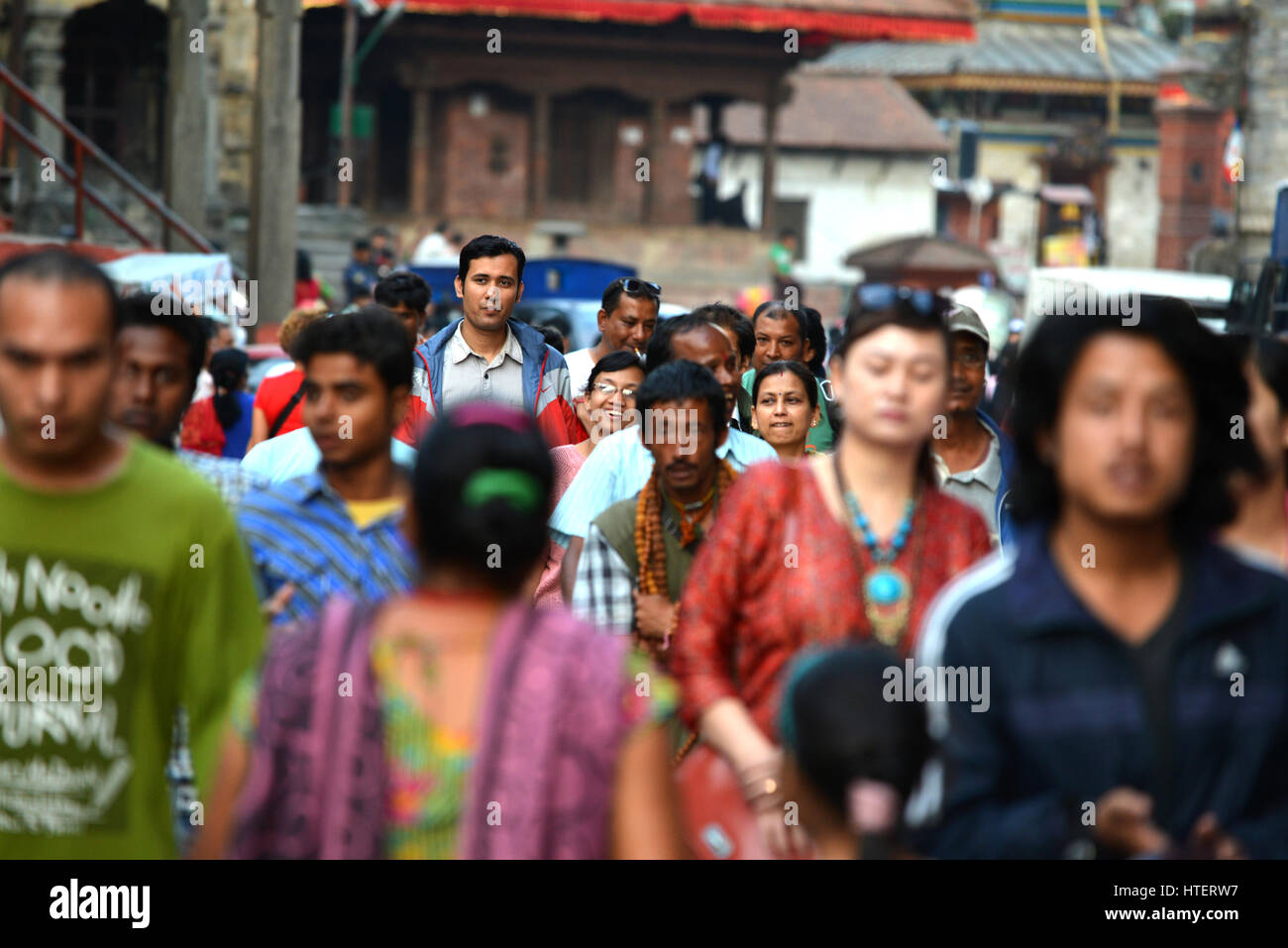 KATHMANDU, NEPAL- SEPTEMBBER 28: Crowd of local Nepalese people on the ...
