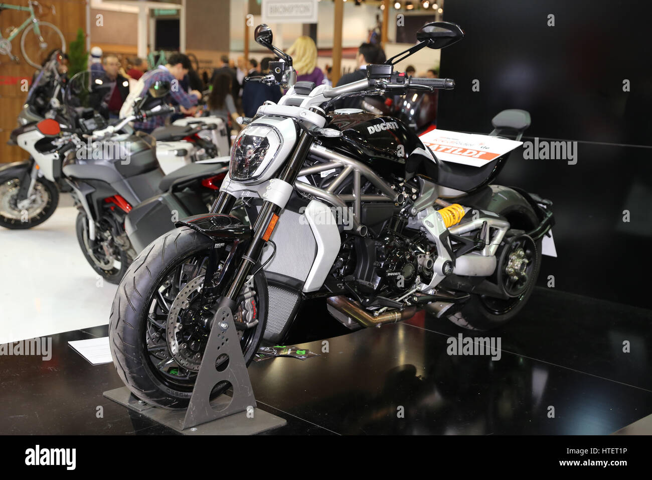ISTANBUL, TURKEY - FEBRUARY 25, 2017: Ducati motorcycle on display at ...