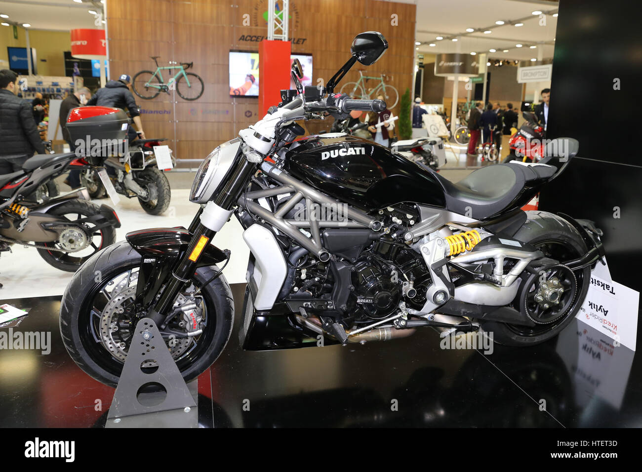 ISTANBUL, TURKEY - FEBRUARY 25, 2017: Ducati motorcycle on display at ...