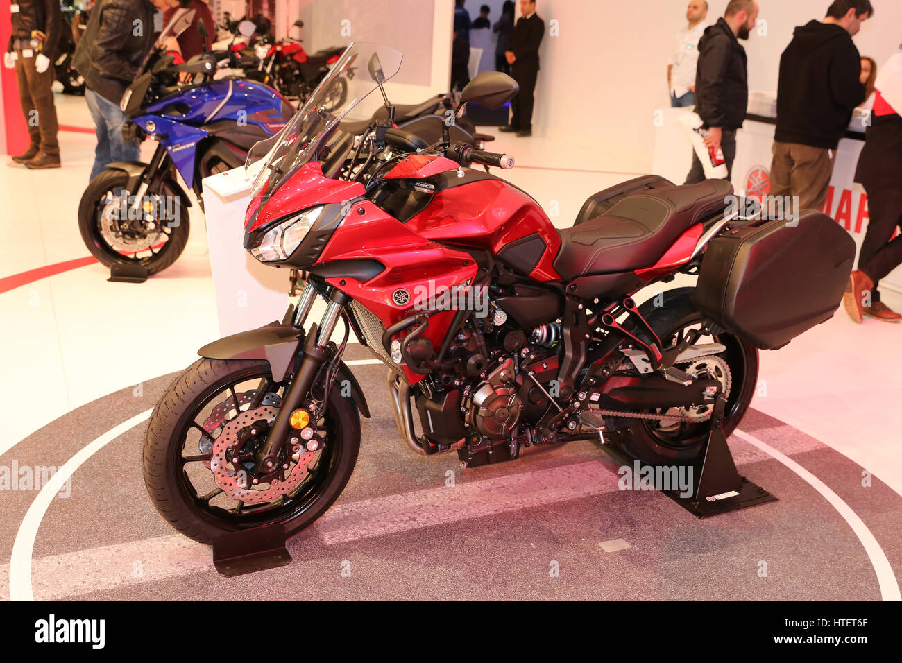 ISTANBUL, TURKEY - FEBRUARY 25, 2017: Yamaha Tracer MT-7 on display at ...