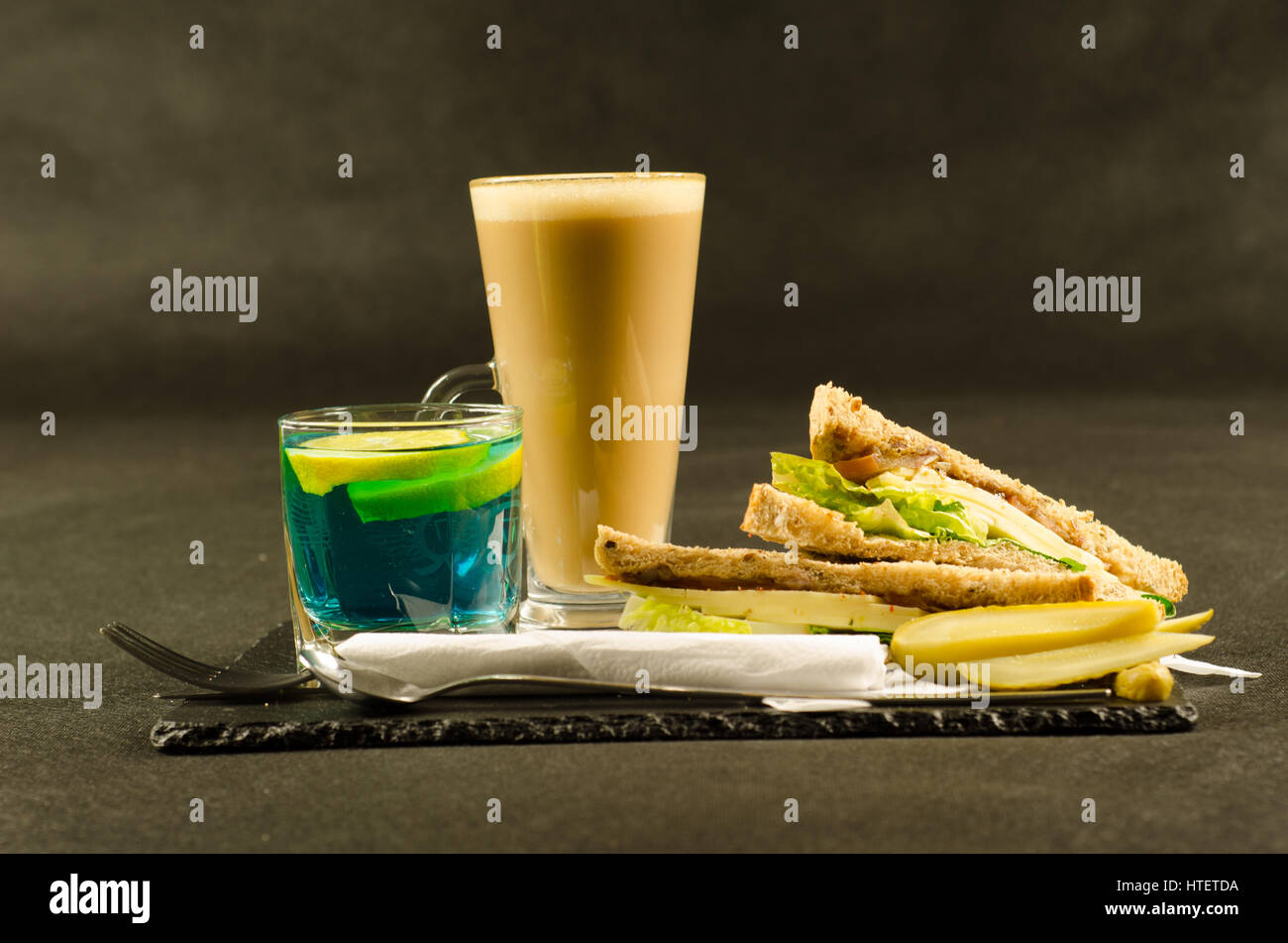 set consisting of two sandwiches malted bread with vintage cheddar ...