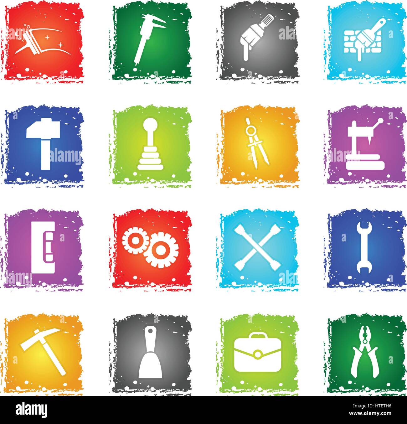 work tools vector web icons in grunge style for user interface design ...