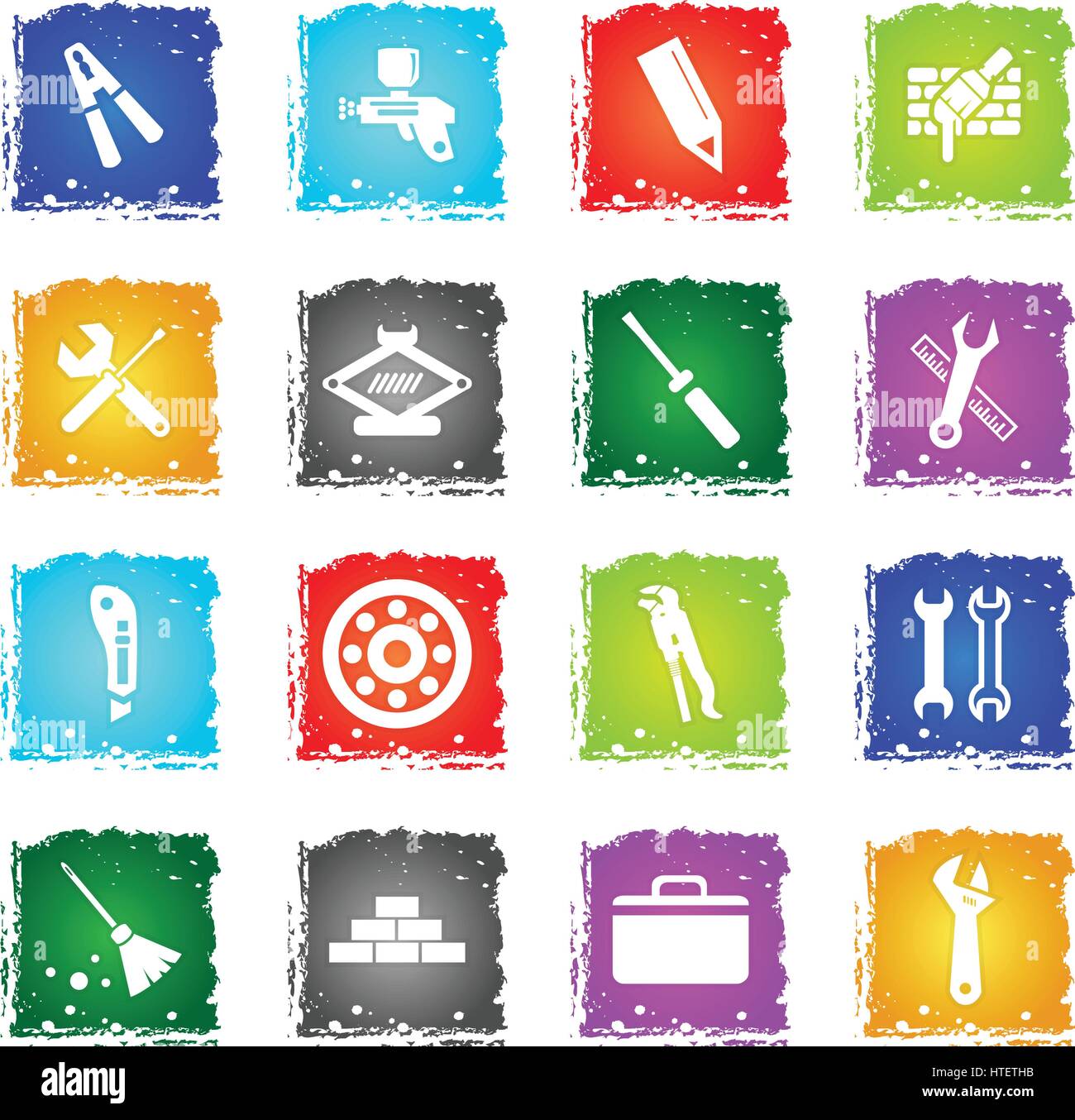 work tools vector web icons in grunge style for user interface design ...
