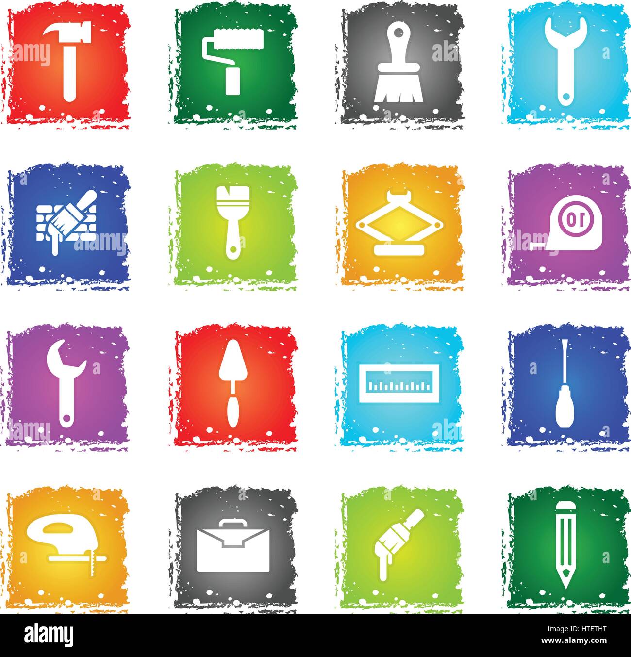 work tools vector web icons in grunge style for user interface design ...