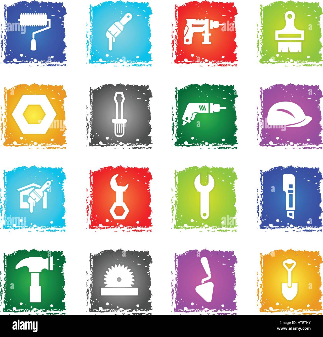 work tools vector web icons in grunge style for user interface design ...