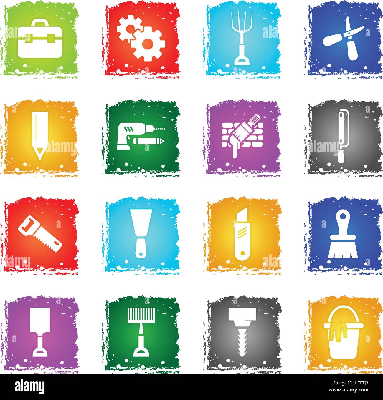 work tools vector web icons in grunge style for user interface design ...