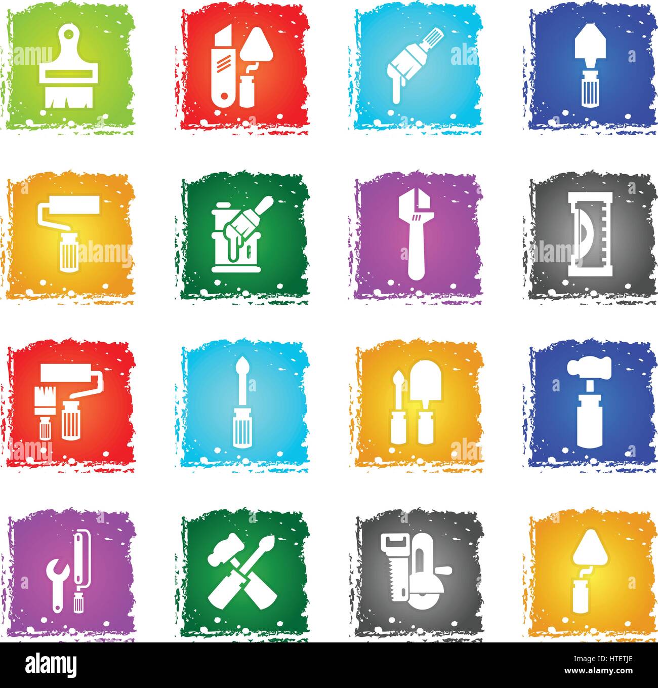 work tools vector web icons in grunge style for user interface design ...