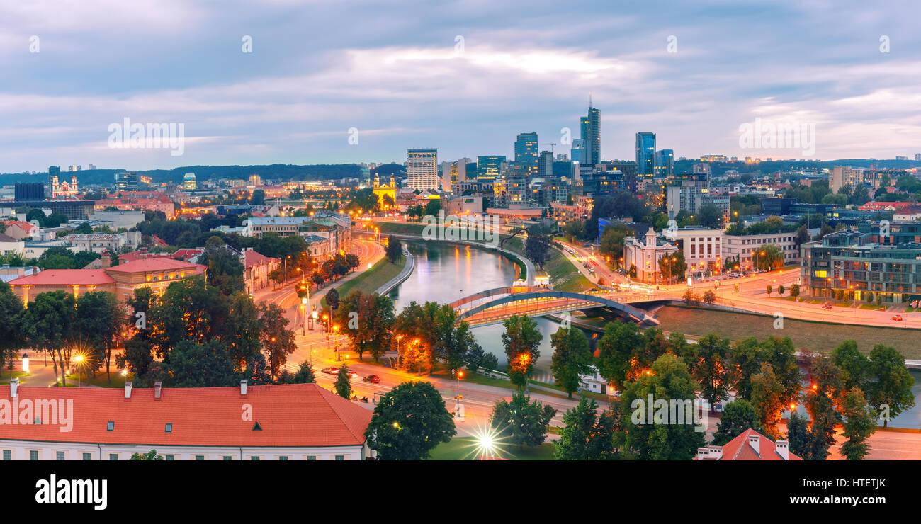 Aerial panoramic cityscape with skyscrapers of New Center of Vilnius ...