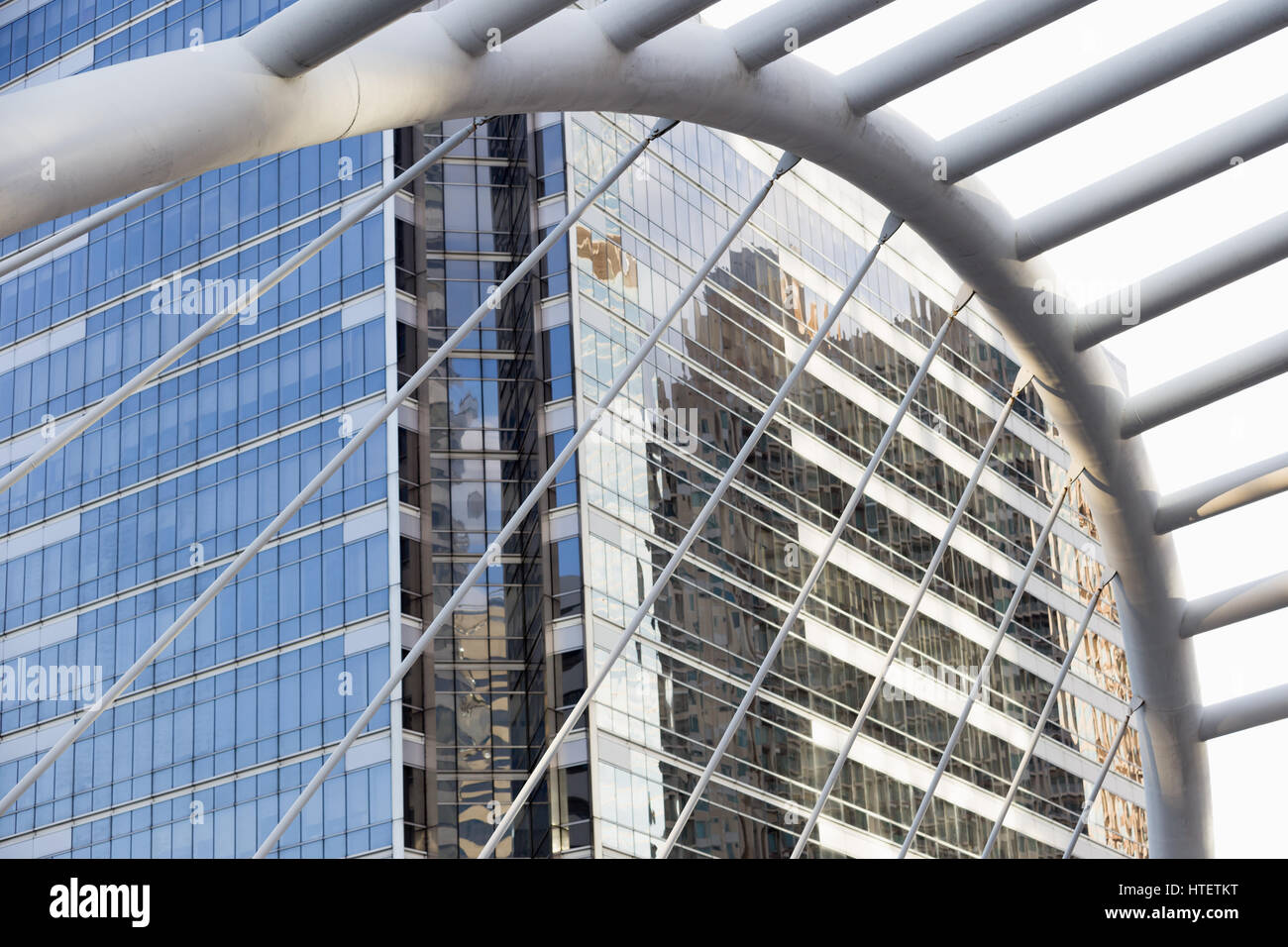 Wall of modern office building from glass and rope bridge Stock Photo ...