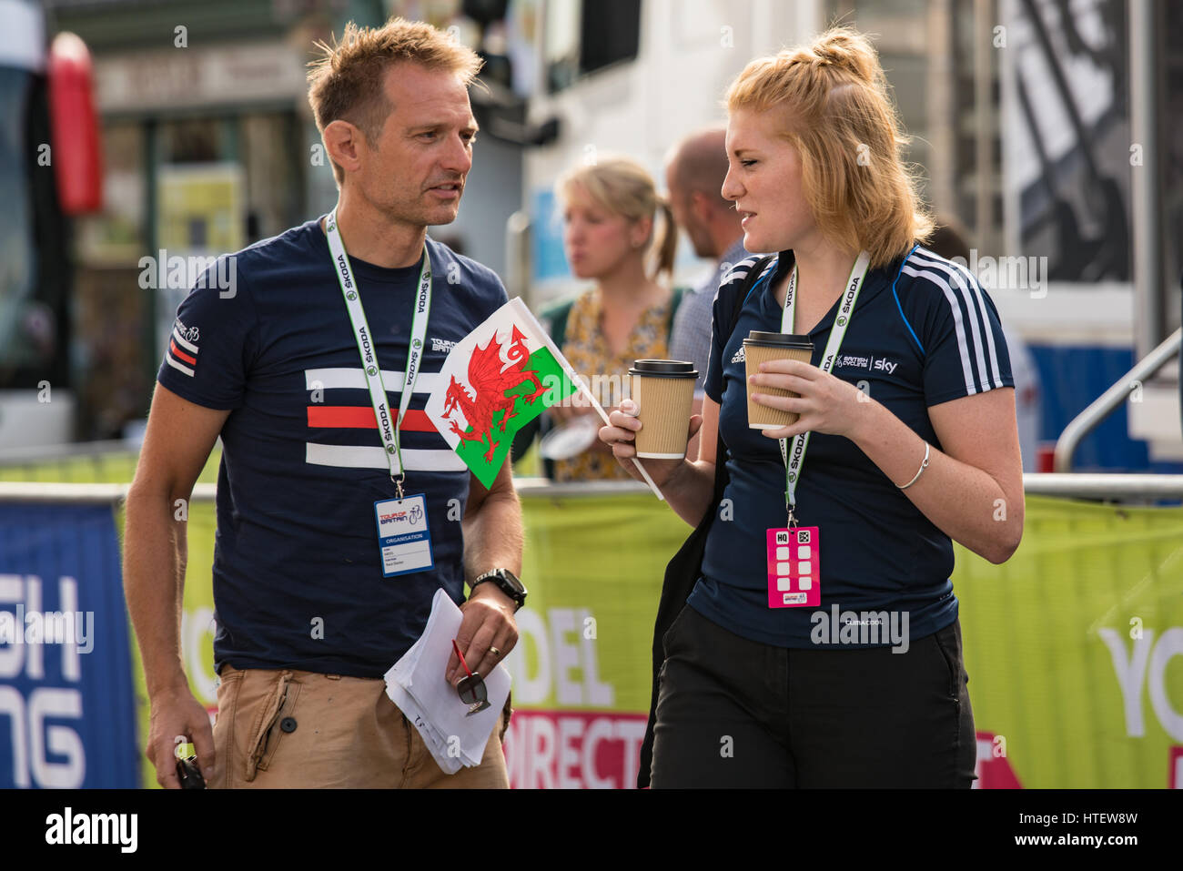 Race support team at the start of Stage 4 of the Tour of Britain 2016 ...