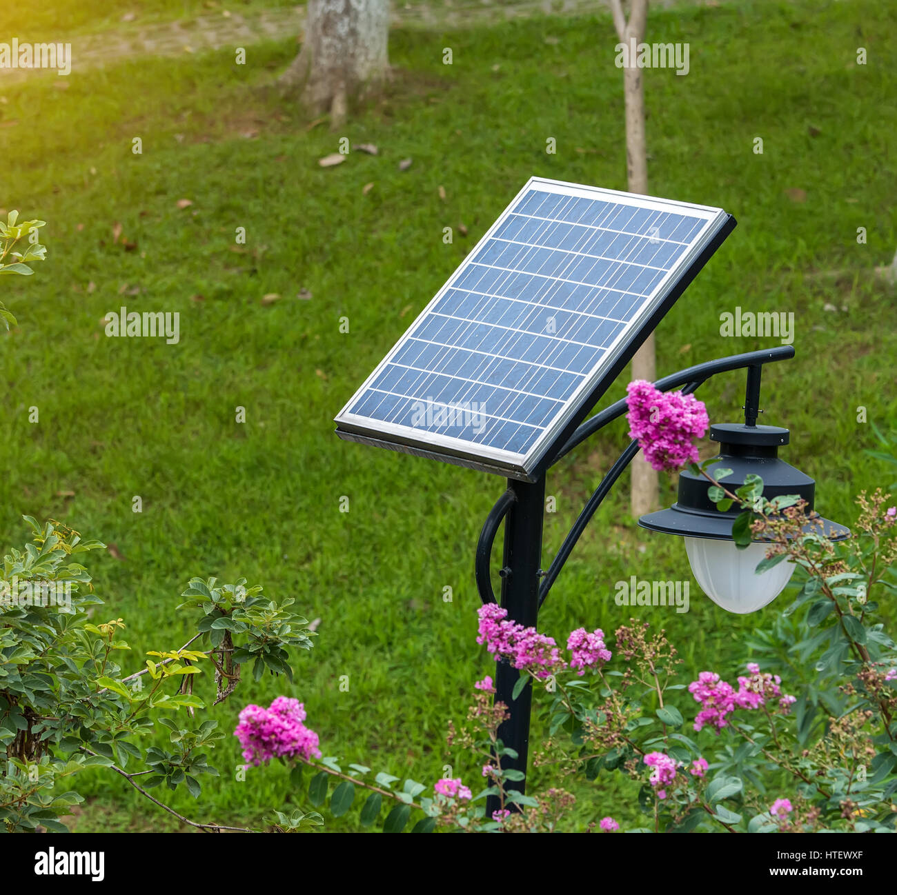 street lamp post with solar panel energy Stock Photo - Alamy