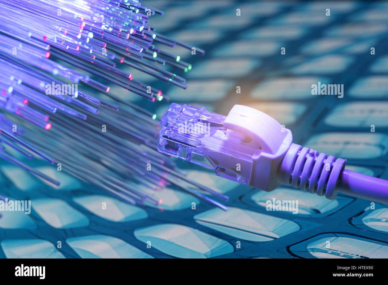network cable with high tech technology color background Stock Photo ...