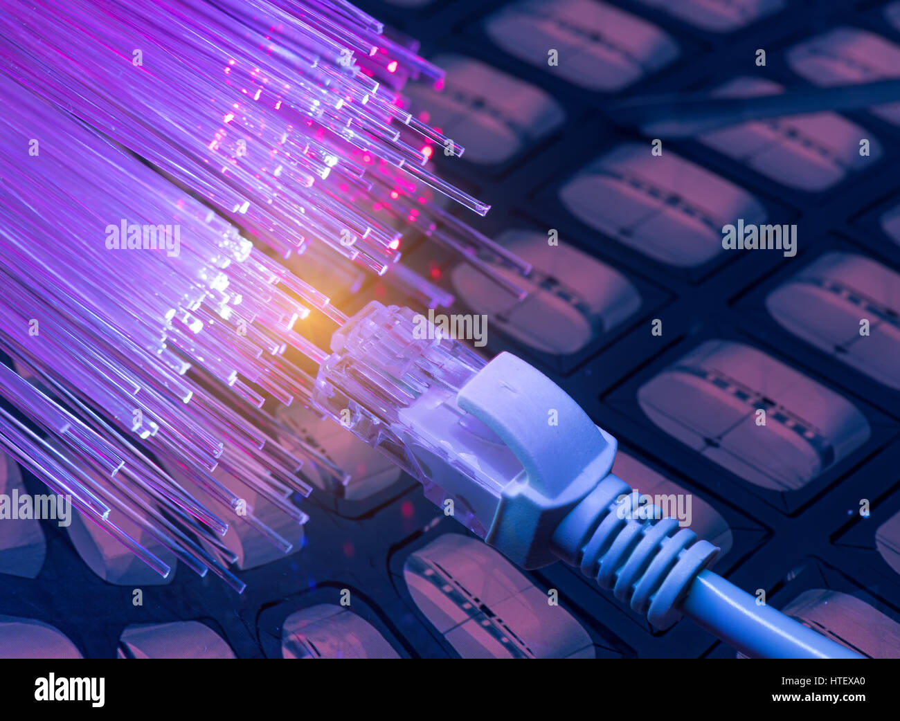 network cable with high tech technology color background Stock Photo ...