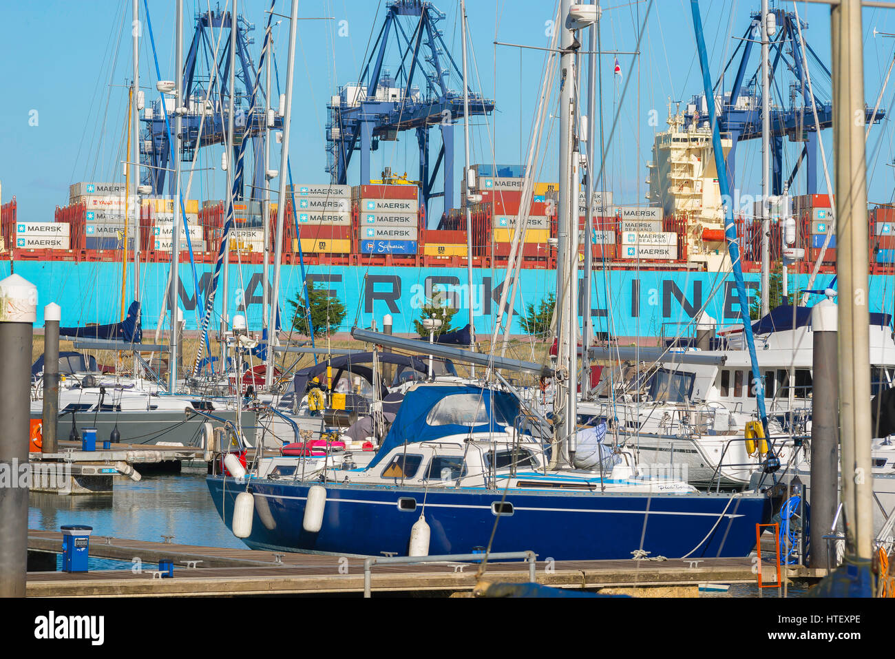 Shotley Suffolk, view of the marina at Shotley Gate with the container ...