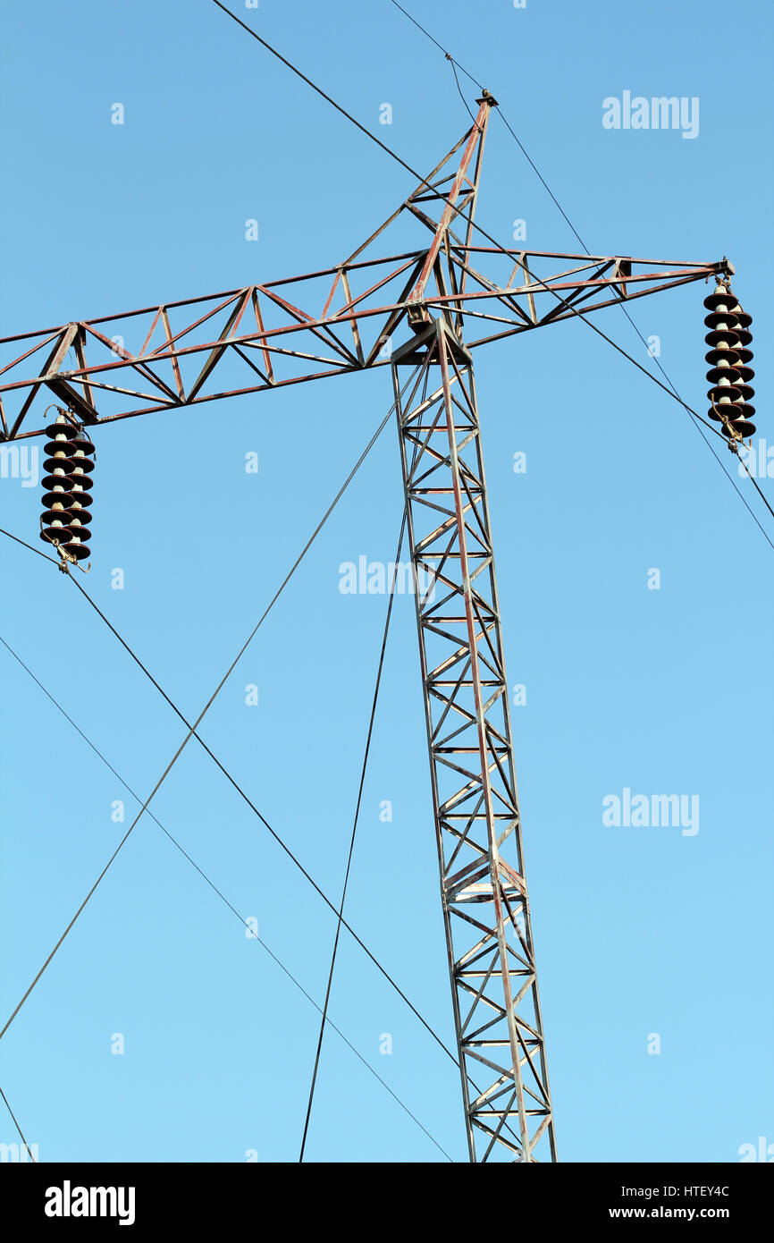 high voltage electric pylon and cables Stock Photo - Alamy