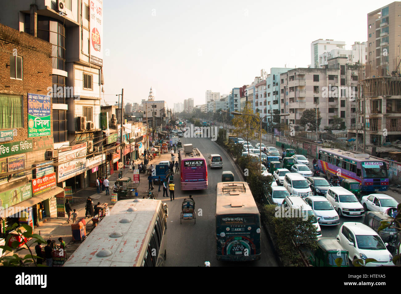 DHAKA, BANGLADESH - FEBRUARY 2017: Street with many vehicles in the ...