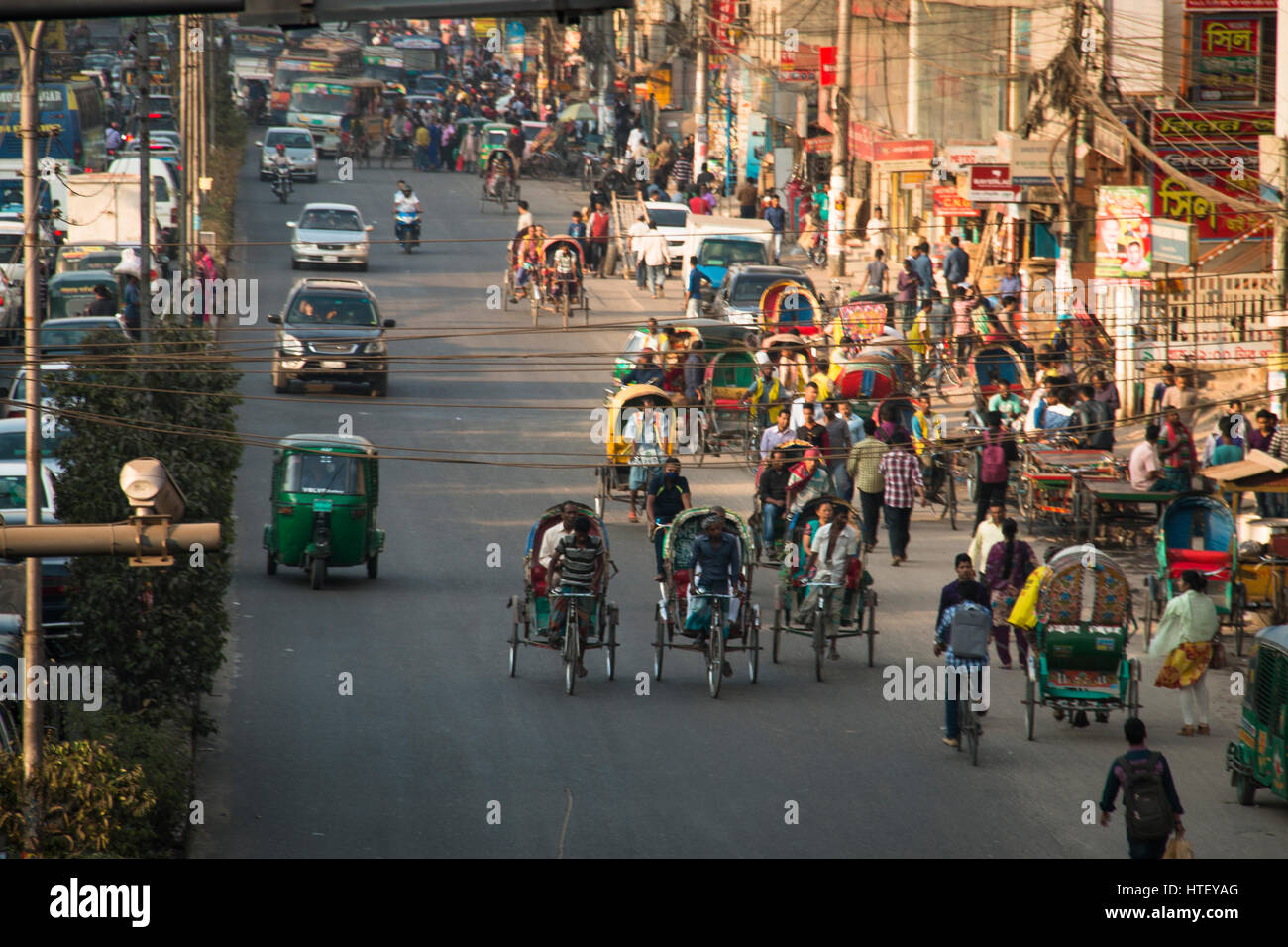 DHAKA, BANGLADESH - FEBRUARY 2017: Street with many vehicles in the ...
