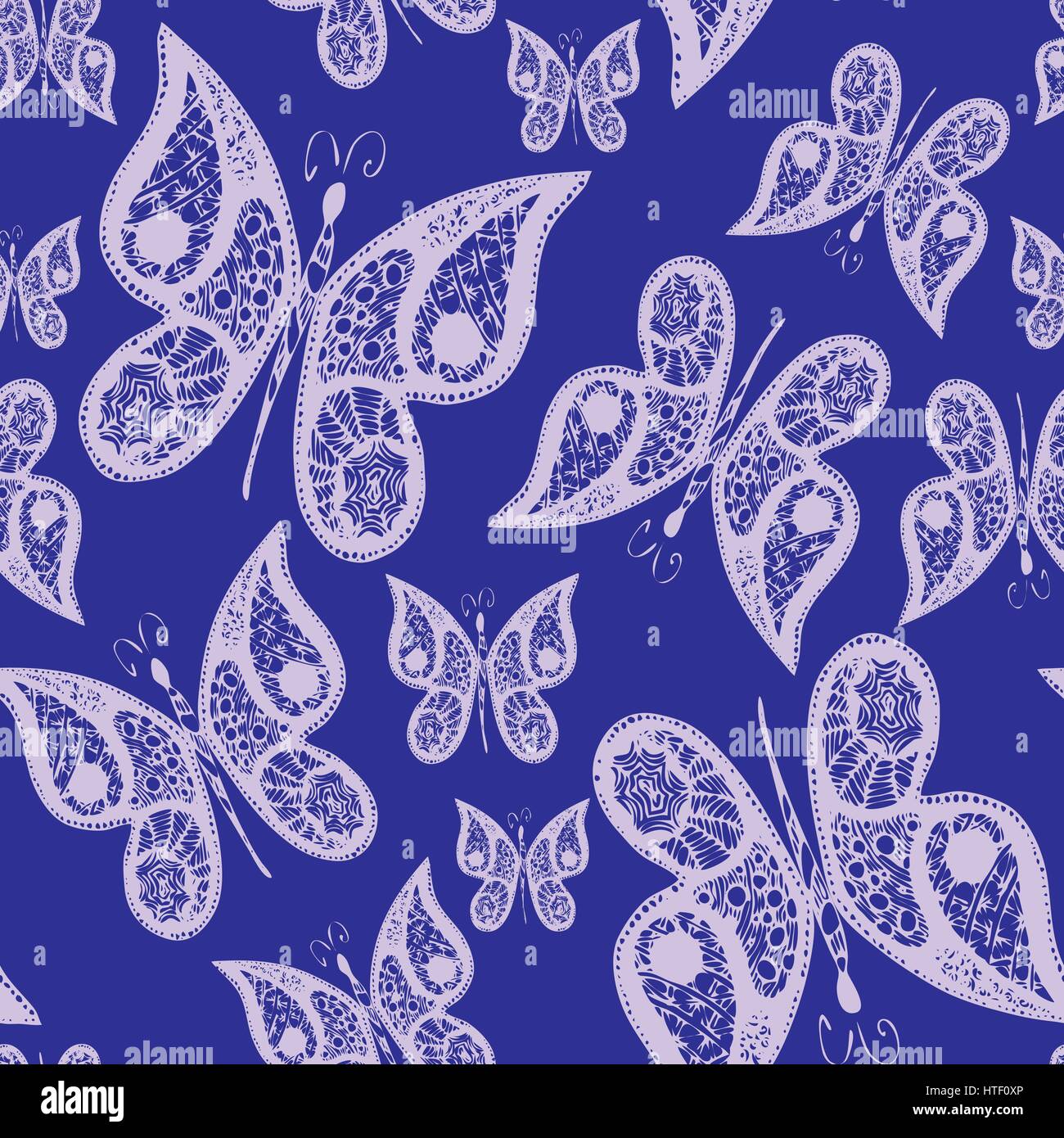 Seamless abstract pattern background with flying hand drawn butterflies ...