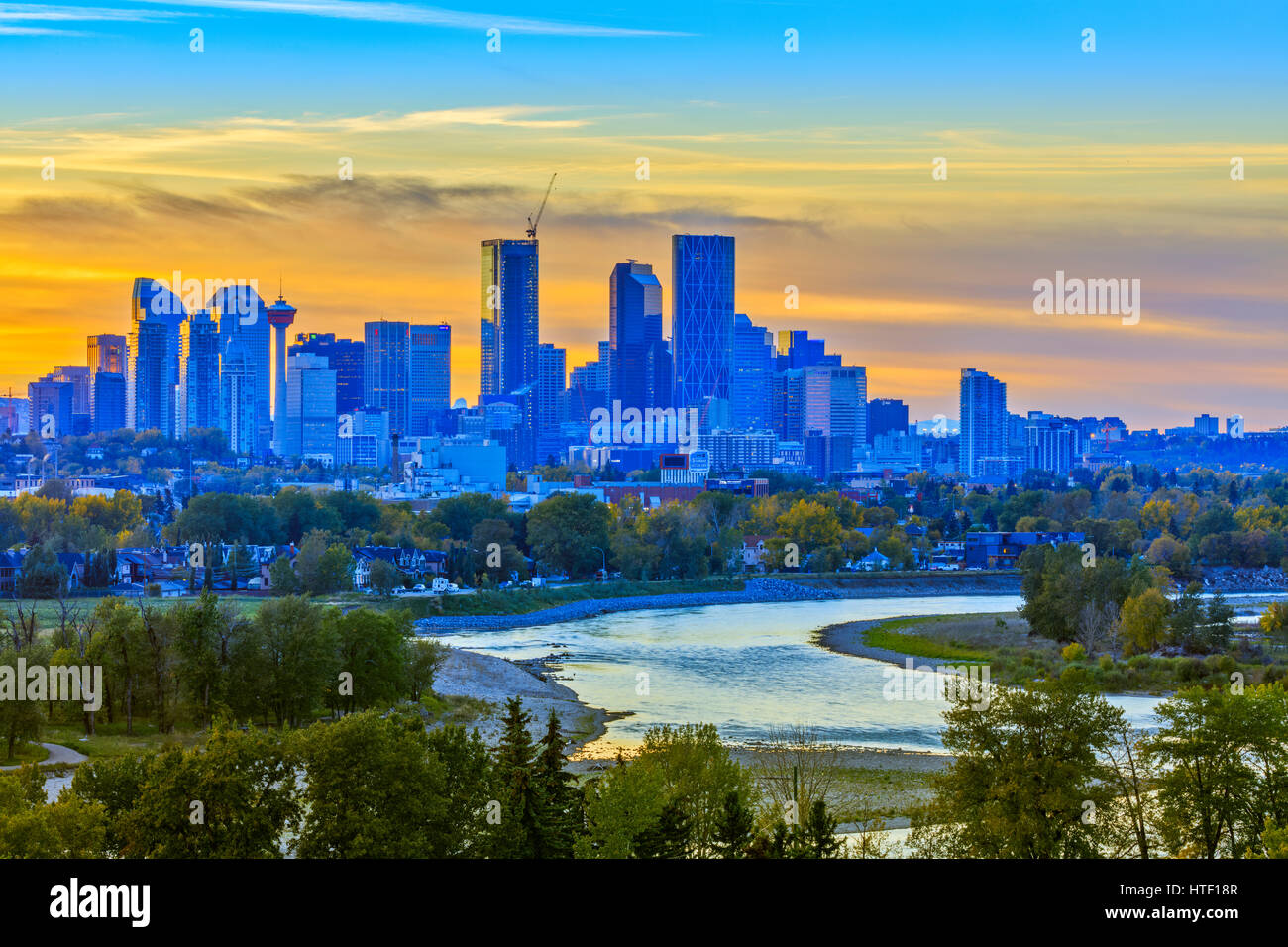 Downtown Calgary skyline at dusk, Alberta Stock Photo - Alamy