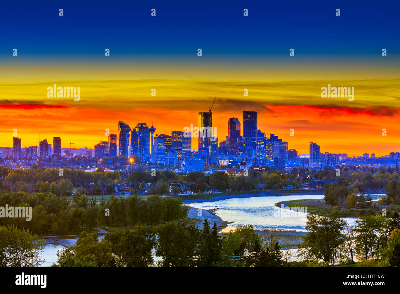 Downtown Calgary skyline at dusk, Alberta Stock Photo - Alamy