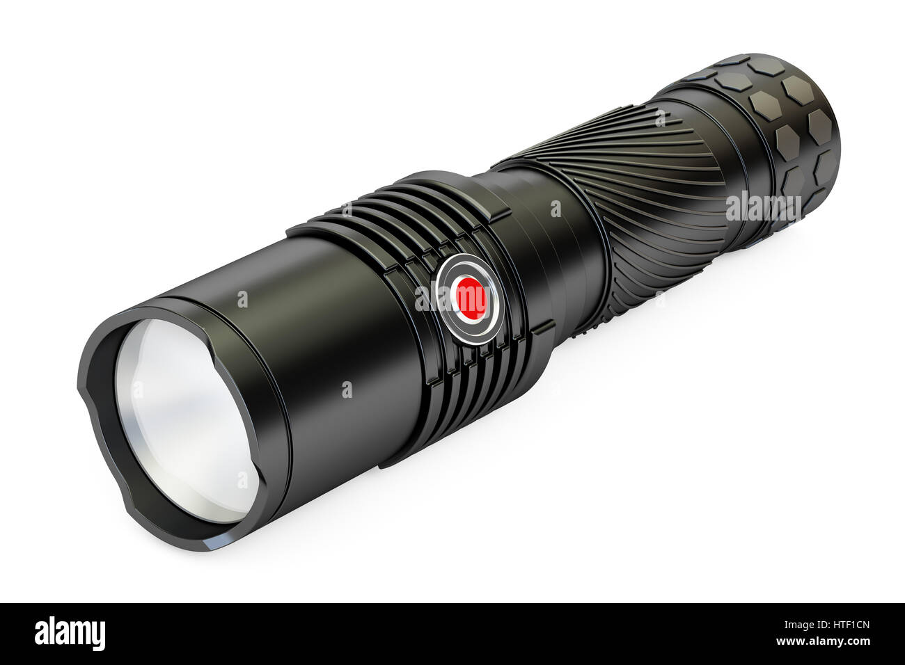 black flashlight, 3D rendering isolated on white background Stock Photo ...