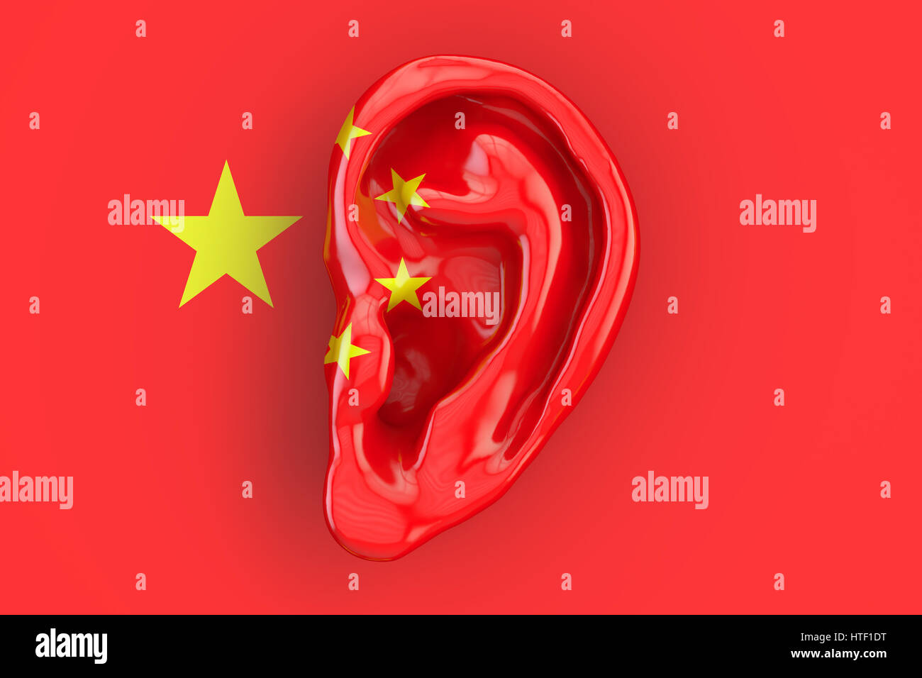 Chinese intelligence concept, ear on the flag of China. 3D rendering ...