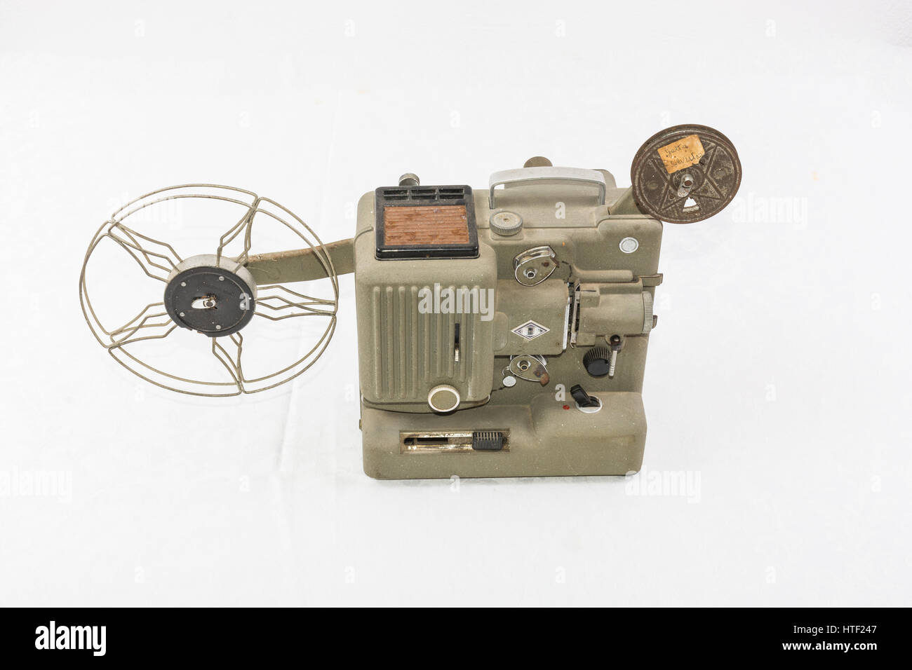 old film projector. projects, one frame imprinted on film, and through ...