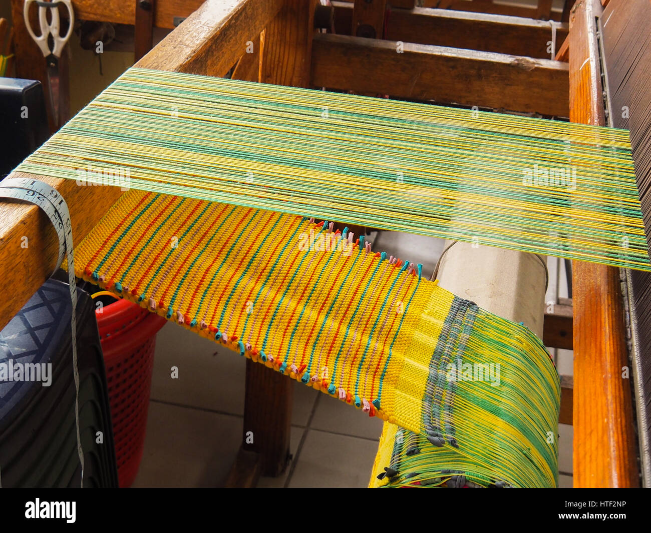 Wooden African Loom with Colorful Table Runner in Progress Stock Photo ...