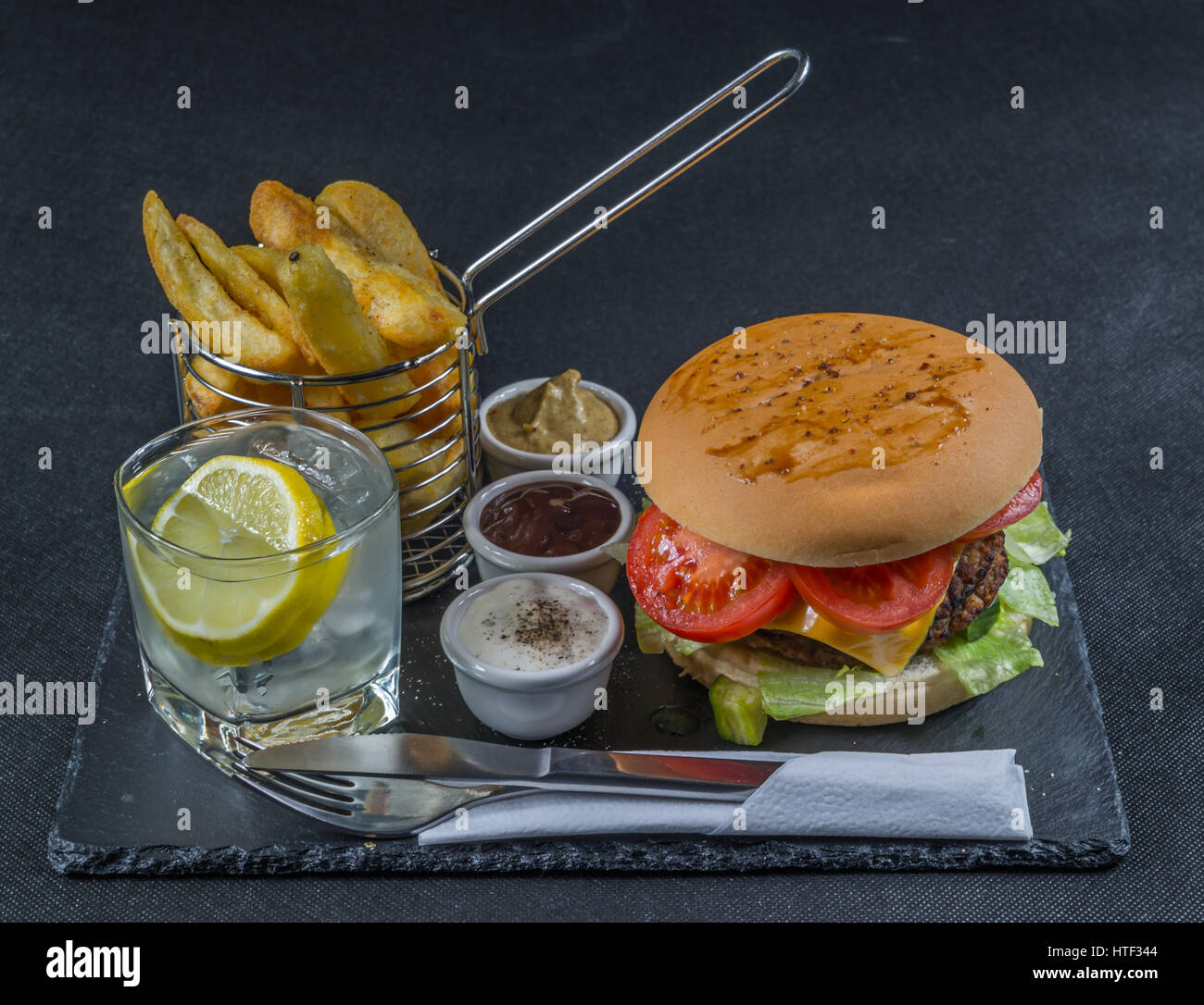 flame grilled double stack cheeseburger, lettuce, tomato, with three ...