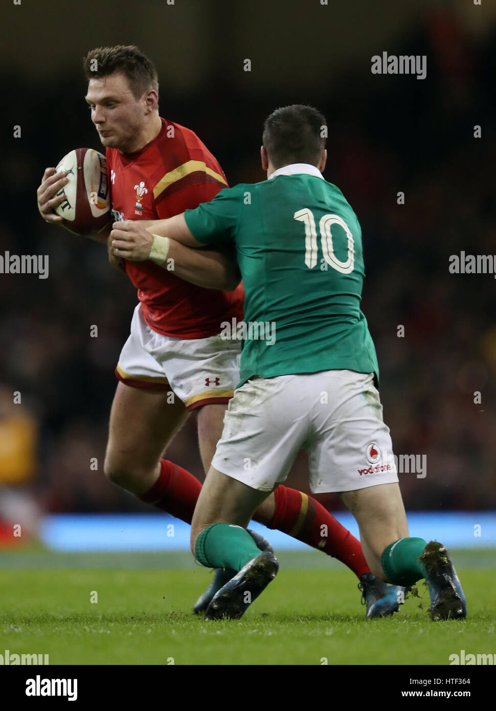 Wales Dan Biggar Left Is Tackled By Irelands Johnny Sexton Right
