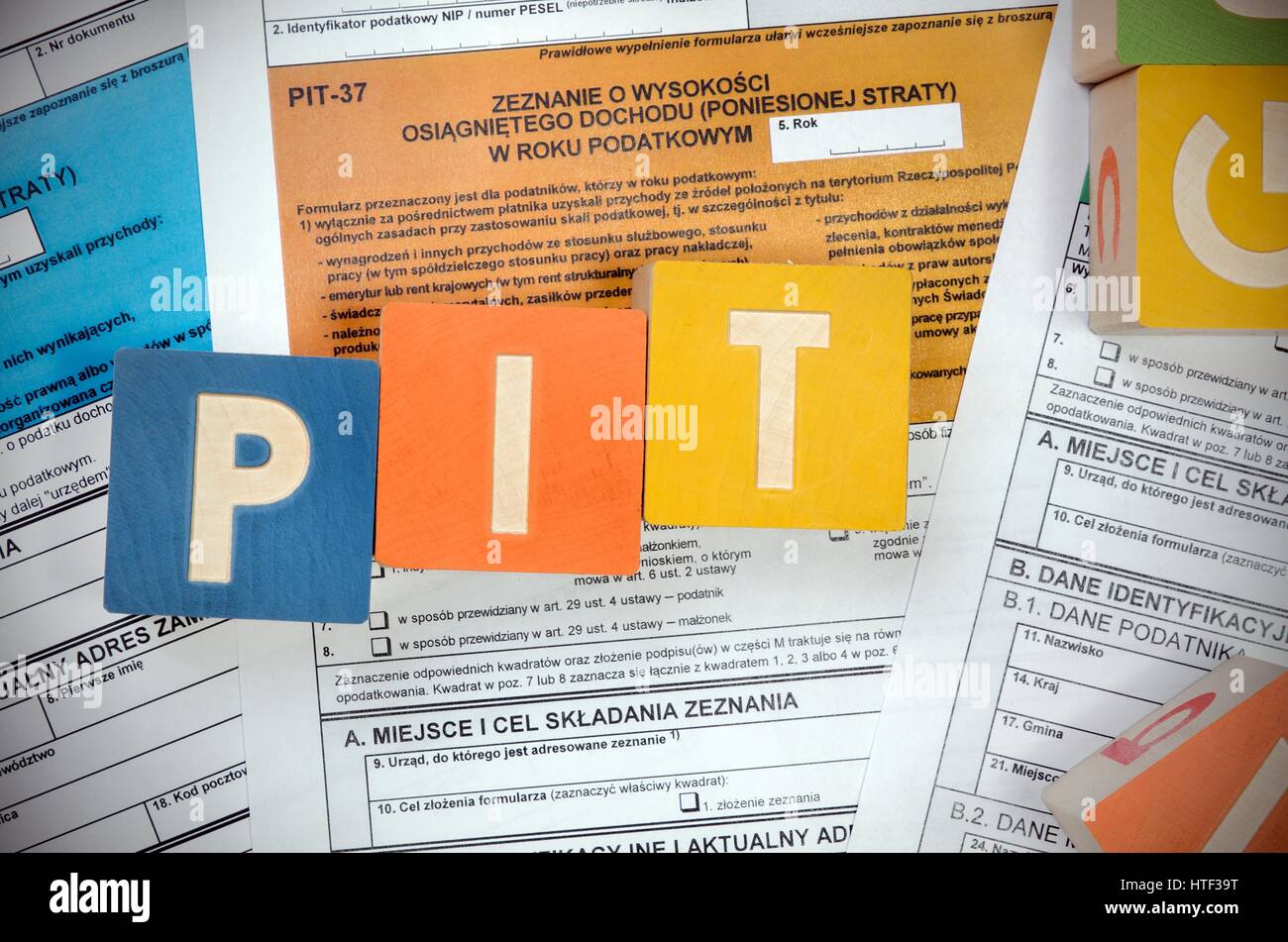 PIT word with colorful blocks. polish tax form money business finance ...