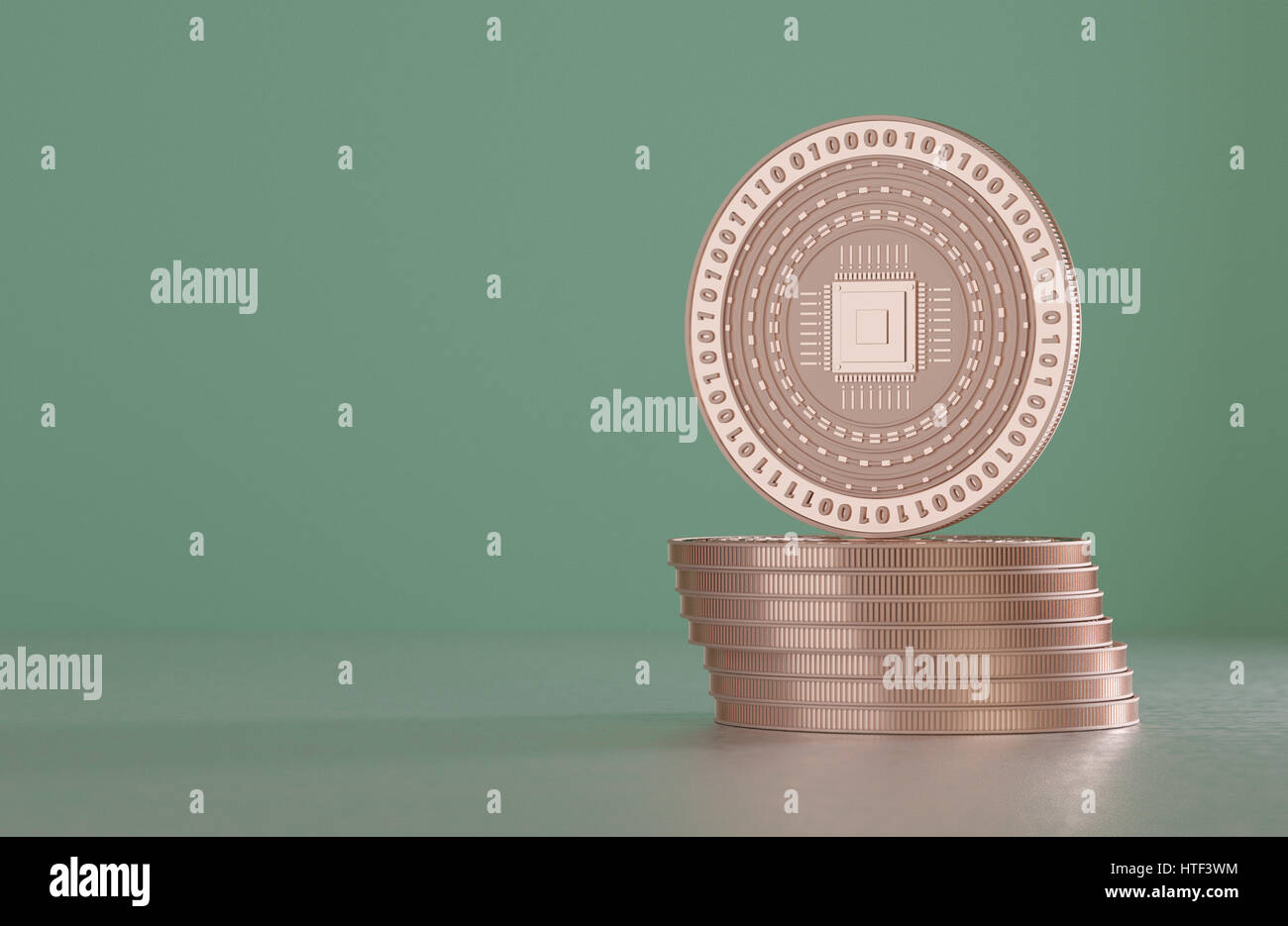 Stack of copper coins as example for virtual crypto currency, bitcoin ...