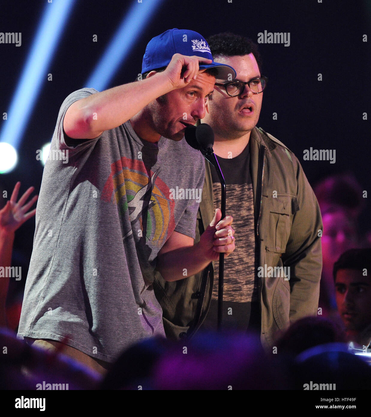 INGLEWOOD, CA - MARCH 28: Josh Gad and Adam Sandler appear on the 28th ...