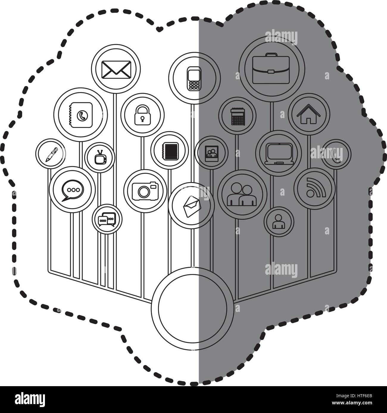 grayscale sticker with tech icons network Stock Vector Image & Art - Alamy