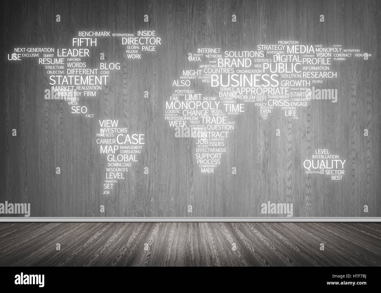 Concept of global business with world map on concrete wall Stock Photo ...