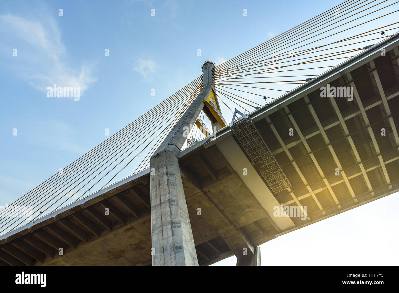Big bridge call Bhumibol Bridge in Bangkok, Thailand that cross Chao ...